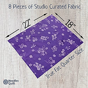 Needles Quilt Studio - 8 Fat Quarters 22" X 18" (Amethyst Garden) | Cotton Quilting Fabric Bundles - Quarter Yard Material for Sewing & Quilters - Precut Bundle Pattern Cloth Packs