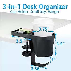 MAX SMART Clamp on Pen Cup Holder for Desk w Backpack Headphone Metal Hook, Desk Organizer Caddy Organize Pencils, Markers, Paper Clips for Drawing Table, Gaming Desk, Drafting Desk and Standing Desk