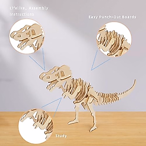 Gracefulhat DIY 3D Wooden Puzzle Set of 3 STEM Toys with Simulated Animal and Dinosaur Models, Suitable for Children and Aged 6-12 and Above, Non-Toxic Wood Material