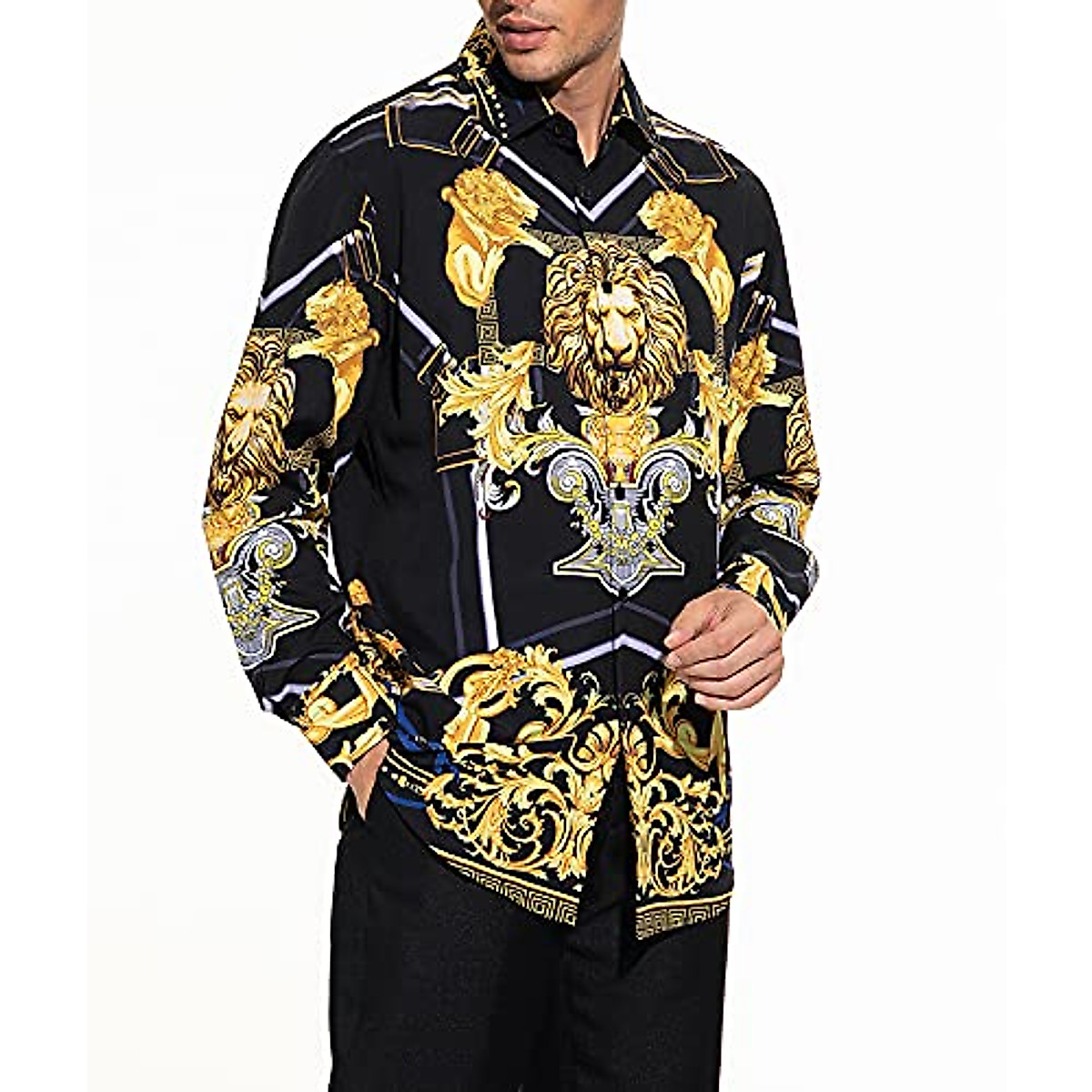 KevaMolly Floral Dress Shirt for Men Long Sleeve Luxury Printed Design Shirts for Men Premier Shirts Western Button Down Baroque Shirts
