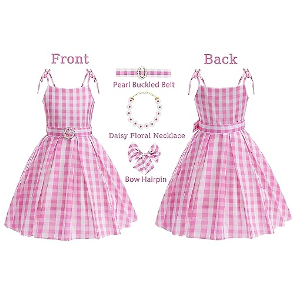 Kids Movie Heroine Costume Dress Girls Strap Pink Plaid Dress Outfits Halloween Costume Movie Party Cosplay with Accessories ZF016XXL