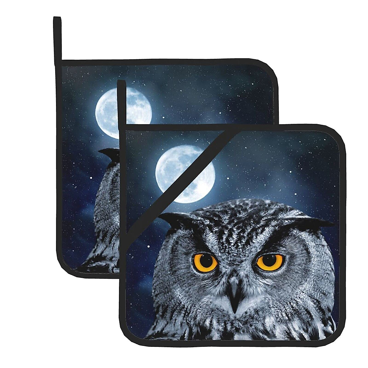 Potholders 2 Pieces Set, Owl Animals Hot Pads with Anti-Scald Cotton Infill Material