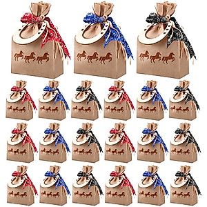 Yexiya 108 PCS Western Cowboy Gift Bags Western Party Favors With Bandana Print Ribbon and Horseshoe Pendant Western Cowboy Treat Bags for Western Cowboy Birthday Party Supplies