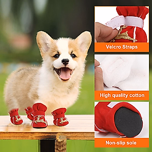 Kroiuain 2 Pairs Santa Red Detachable Closure Christmas Puppy Cute Dog Winter Shoes Boots (L)