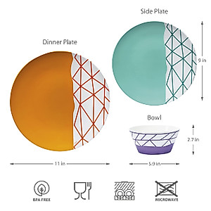 bzyoo 12 Piece Melamine Dinnerware Set - Durable, Dishwasher Safe Plates and Bowls - Dinning, Parties, Camping Dish Set Spidy Fun Collection