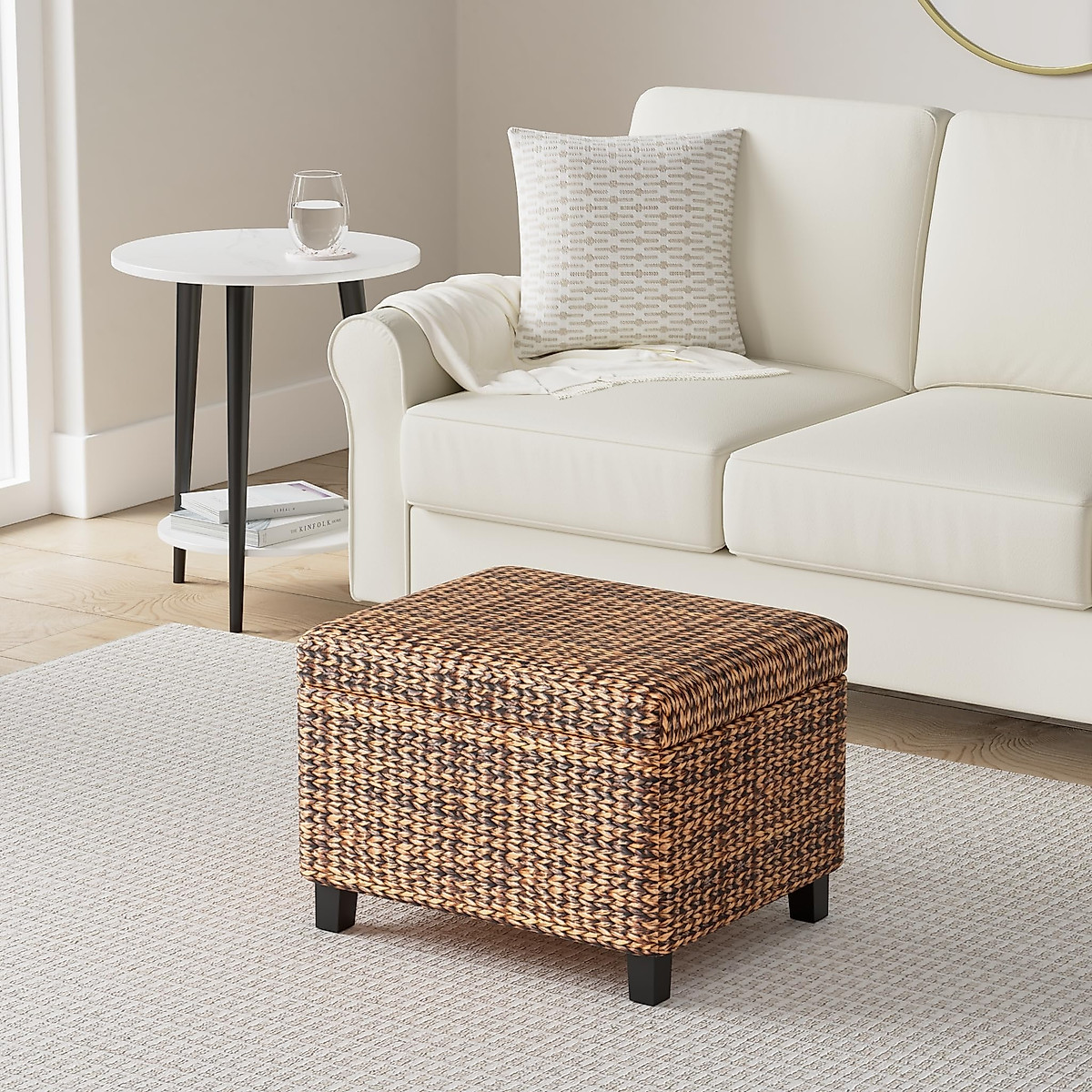 BIRDROCK HOME Woven Seagrass Storage Ottoman with Safety Hinges - Easy-to-Open Lid, Sturdy Construction - Natural Brown Finish - Large Storage Space Ideal for Living Room, Bedroom, Dorm - 22x18x16