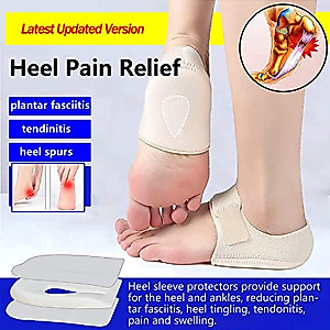 Plantar Fasciitis Heel Cups for Heel Pain 【Updated Version】 Heel Protectors Heel Sleeves Pads, Heel Support for Heel Pain, Heel Spur, Cracked Heels for Women and Men (Beige, M 8.5-12 / W 10-13)