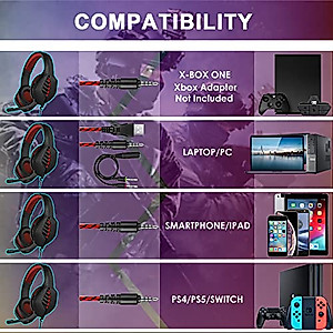 targeal Gaming Headset with Microphone - for PC, PS4, PS5, Switch, Xbox One, Xbox Series X|S - 3.5mm Jack Gamer Headphone with Noise Canceling Mic - Black&Red