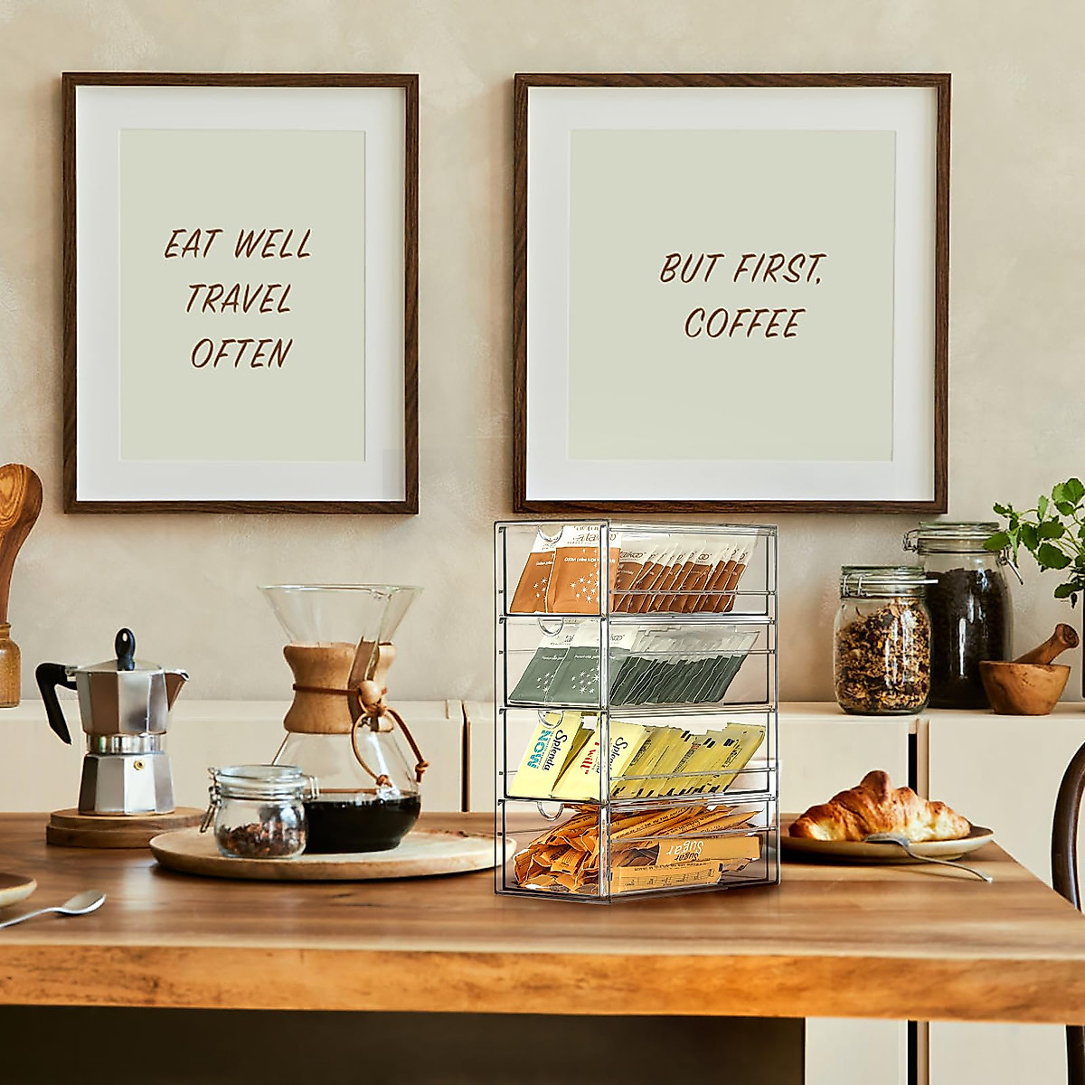 ELLDOO Coffee Pod Holder with 4 Drawers, Acrylic Coffee Pod Organizer for K Cup Espresso, Clear Coffee Capsule Storage Holder Desk Organizer Box for Coffee Bar Office Home Coffee Station Counter