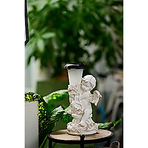 HONGRUIART Angel Statue with Solar Lamp Decoration Angel Solar Light Statues for Garden Memorial Gift Solar Angels Resin Gifts for Mom Baby Angel Statue Garden Decor