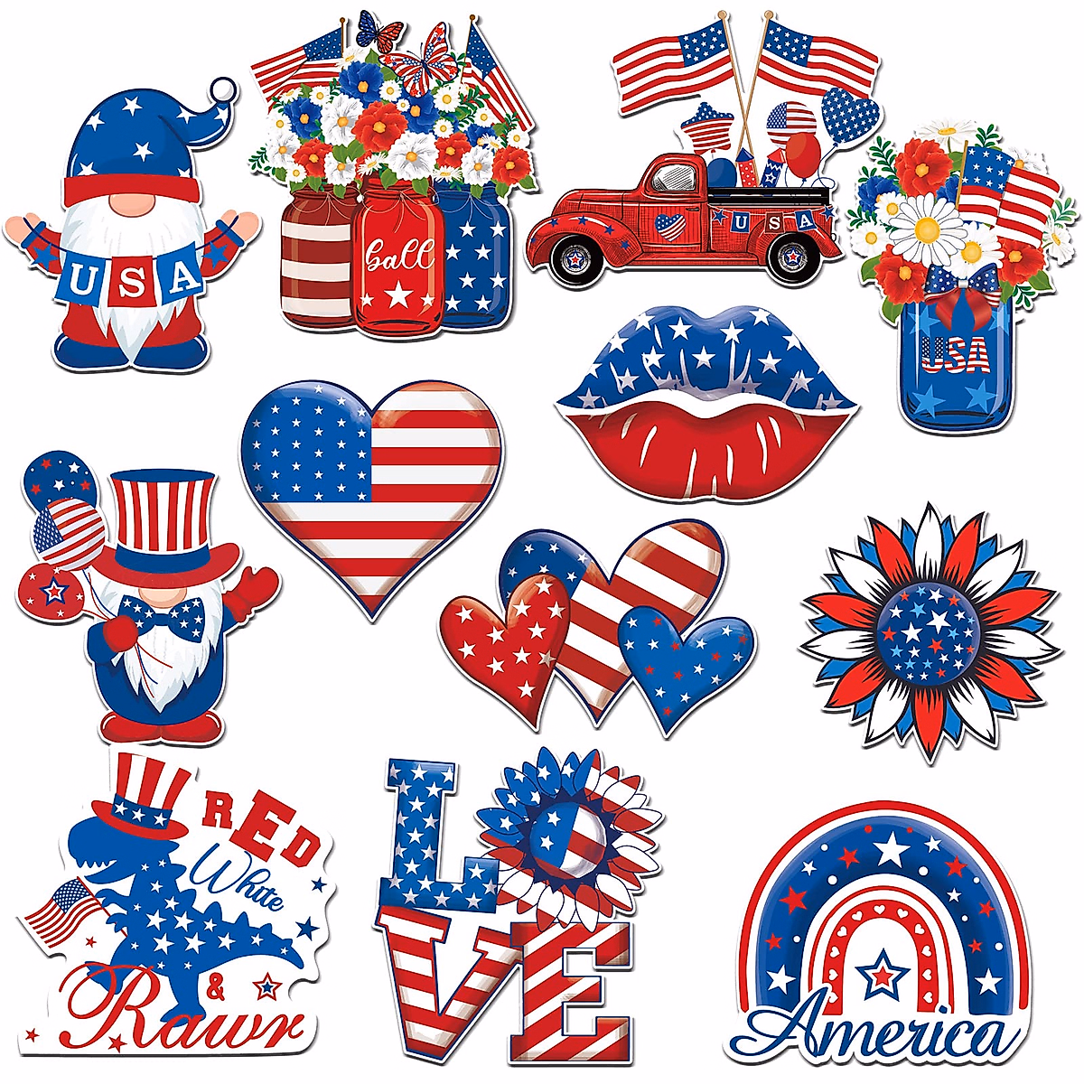 12 Pcs 4th of July Refrigerator Magnets Patriotic Magnets Decorations Independence Day Gnome Magnet USA Flag Decorative Magnetic Stickers for Fridge Metal Door Mailbox Locker Cabinets Decor