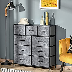 HOMCOM 9 Drawers Storage Chest Dresser Organizer Unit w/Steel Frame, Wood Top, Easy Pull Fabric Bins, for Bedroom, Hallway, Closet, Entryway, Black & Grey