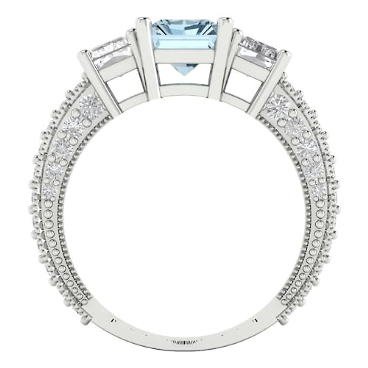 Clara Pucci 4.26 ct Emerald Cut Solitaire 3 stone Blue Simulated Diamond Engagement Promise Anniversary Bridal Ring 18K White Gold 6.75