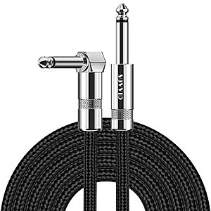 Sovvid Guitar Cable 10FT Professional Instrument Cable Electric Guitar AMP Cord Updated Version 1/4 TS Cable for Guitar Bass Mandolin Keyboard and Pro Audio, Right Angle to Straight (Black White)