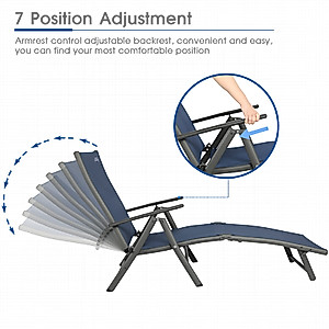 NATURAL EXPRESSIONS Chaise Lounge Outdoor, Aluminum Pool Lounger Chairs Portable Folding Patio Recliner Chair with 7 Position Adjustable Backrest for Beach, Backyard, Poolside,Lawn Supports 300 lbs