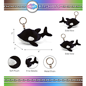 Puzzled Killer Whale Plush Keychain Stuffed Animal Toy - Soft Ocean Life Animal Black Whale Charm Keyring, Decorative Plush Toy Accessory Fun Buddy For Kids Bag - 4 Inches