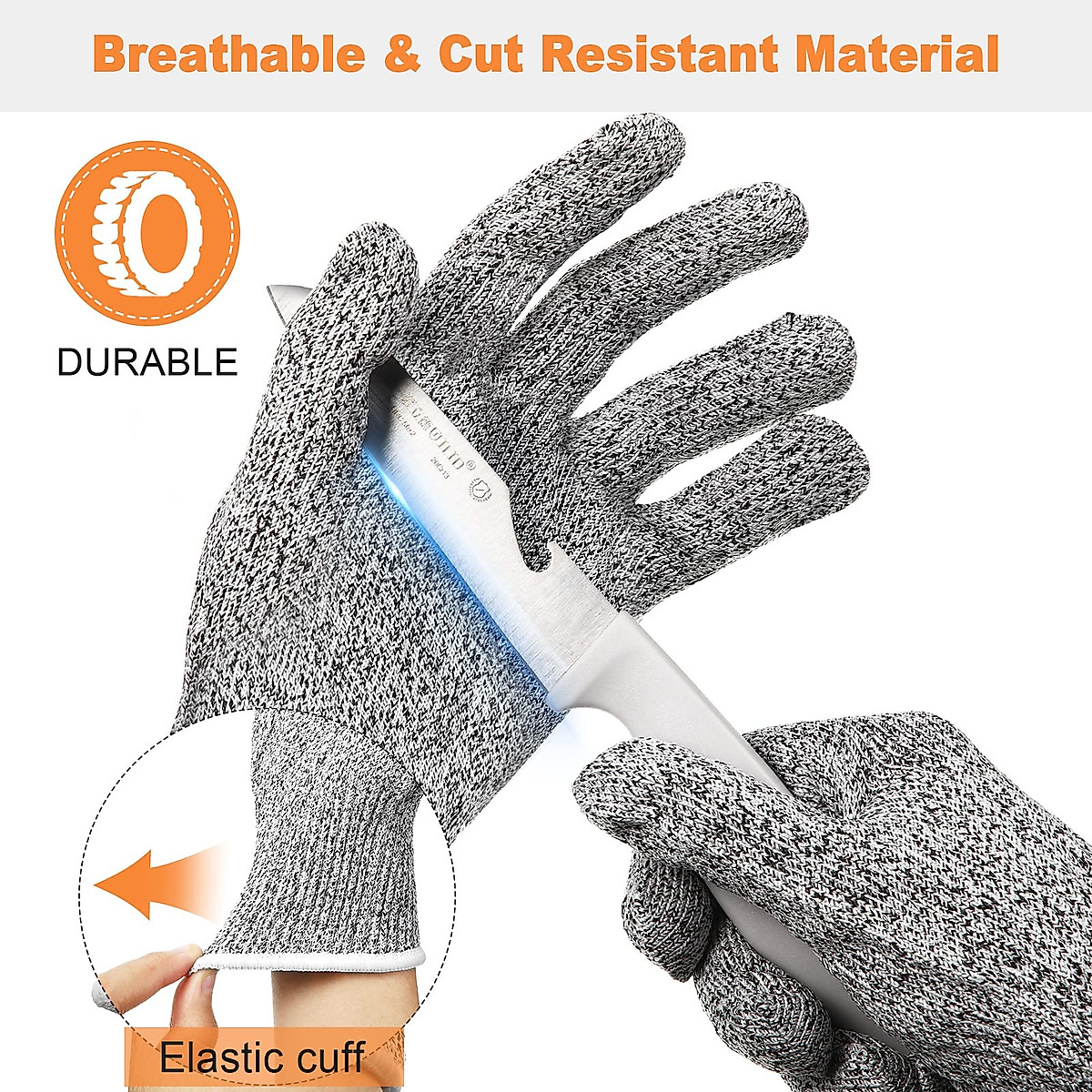 Chuarry 10 Pairs Cut Resistant Gloves Cutting Proof Gloves Level 5 Protection Kitchen Cuts Gloves for Shucking Fish (Gray, Large