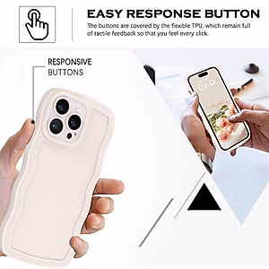 YINLAI Designed for iPhone 14 Pro Max Case 6.7 Inch, Cute Curly Wave Frame Shape Slim Soft Silicone Gel Rubber Phone Cover, TPU Bumper Women Girly Shockproof Protective Case, White/Stone