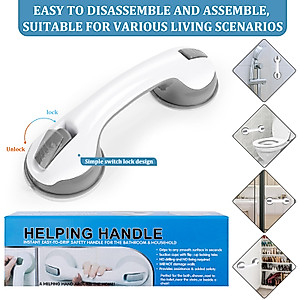 Shower Handle 1 Pack Grab Bars for Bathtubs & Showers, 12 inch Grab Bars for Bathroom with Strong Hold Suction Cup, Balance Bar Safety Hand Rail for Injury, Senior, Elderly Grey
