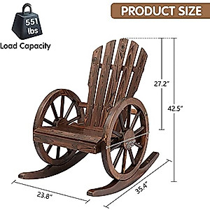 KINTNESS Adirondack Rocking Chair Vintage Wagon Wheel Design Outdoor Furniture for Garden,Patio,Backyard Natural