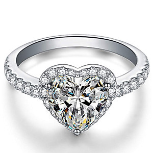 1. Sterling Silver Simulated Heart-shaped Diamond Halo Engagement Ring with Side Stones Promise Bridal Ring，Best fashion gifts for women (7)