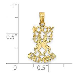 Solid 14k Yellow Gold 100% Gemini Charm Pendant - 19mm x 11mm