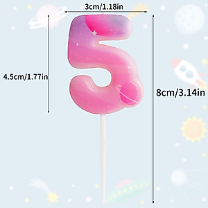 Yiran Number 3 Candle, Pink Birthday Candles for Cake, Outer Space Party Decorations for 3rd Birthday, Solar System Birthday Decor for Kids Girls, Astronaut Cake Topper Decor Birthday Party