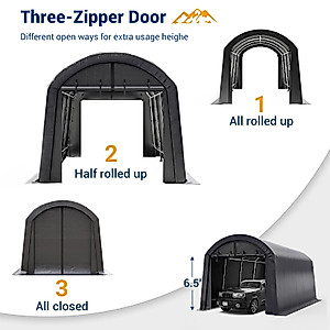 UDPATIO 10' x 20' Heavy Duty Carport, Round Style Portable Garage, Thick Shelter Storage Canopy Tent with All-Steel Metal Frame and Sunshade Waterproof Anti-Snow Carport for Car, Truck, SUV