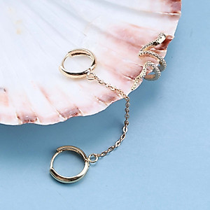 Allereyae Gothic Snake Cuff Wrap Earrings Gold Hoop Chain Earrings Cartilage Ear Crawler Earring Serpent Clip on Wrap Earrings for Women and Girls
