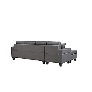 BIADNBZ Reversible Sectional Sofa with Chaise Lounge and Cupholders, L-Shape 4-Seat Couch Furniture for Living Room Apartment, w/2 Pillows, Gray