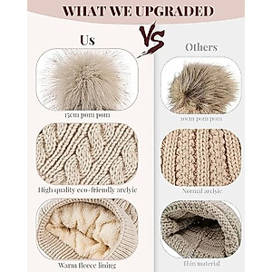 Alepo Womens Winter Beanie Hat, Warm Fleece Lined Knitted Soft Ski Cuff Cap with Pom Pom(Black)