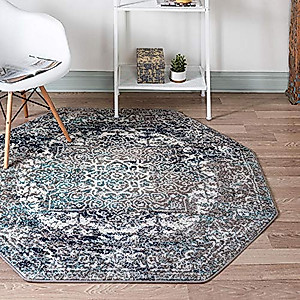 Rugs.com Arlington Collection Rug – 5 Ft Octagon Grey Medium-Pile Rug Perfect for Living Rooms, Kitchens, Entryways