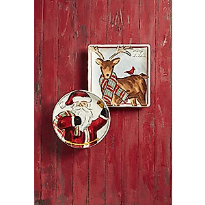 Mud Pie Christmas Santa & Deer Nested Platter Set, Multi, santa 12" dia | deer 13" x 13"