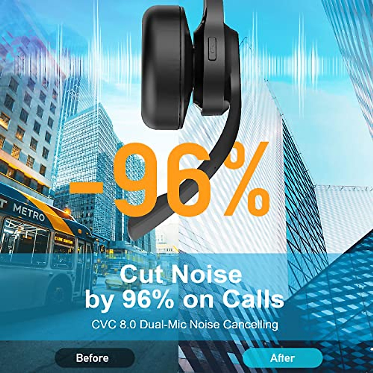 Bluetooth Headset with Microphone, Wireless Trucker Headset, Upgraded Noise Cancelling Headphones with CVC8.0 Dual Mic, Hands Free v5.1 Comfortable Earbud 60 Hrs Call Time for Business/Workout/Driving