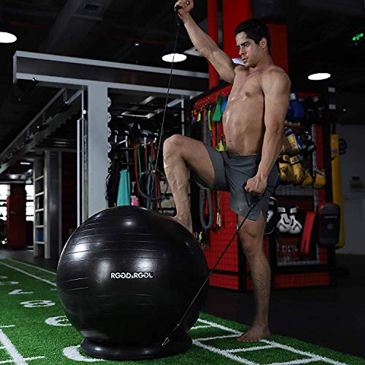 RGGD&RGGL Exercise Ball Chair(55-75cm), Extra Thick Yoga Ball with Stability Ring, Workout Guide,Anti-Burst Balance Ball for Workout and Fitness (Sliver, 55cm)