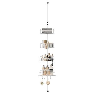 SONGMICS Corner Shower Caddy Tension Pole, 4-Tier Rust-Resistant Shower Organizer, Shower Shelf, No Drilling, 31.5 to 127.2 Inches, Height Adjustable Shelves, for Bathroom, Cloud White UBCB003W01