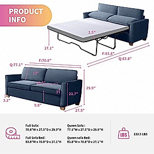 Mixoy Full Size Pull Out Sofa Bed, Velvet Sofa with Pull Out Bed, Sleeper Sofa with Foam Mattress, 2-in-1 Sleeper Couch Bed for Living Room, Apartment, Small Spaces (Blue)