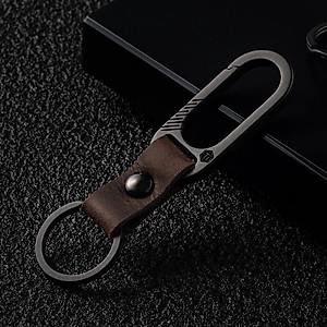 KeyUnity KM02BK Titanium Belt Clip Carabiner Leather Keychain Holder with Removable Stainless Steel Key Ring (Black)