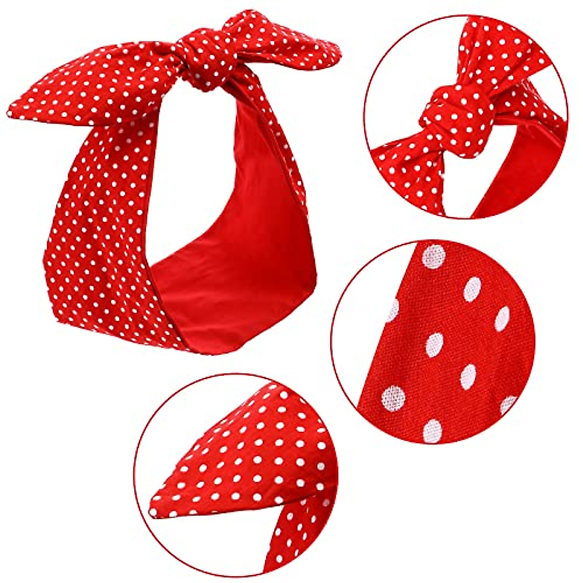 2 Pieces Polka Dot Headband Bandana Headband 50s Costume Hair Accessories Bows Wide Headwrap for Women and Girls (Red,Small Dots)
