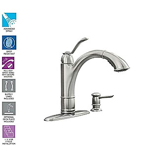 Moen 87045MSRS Walden Single-Handle Pull-Out Kitchen Faucet Featuring Protection Stainlessâ€¦, Spot Resist Stainless Microban