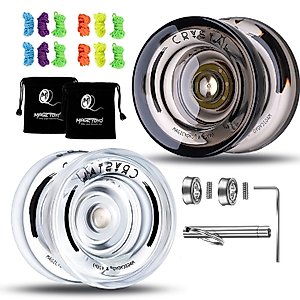 MAGICYOYO 2 Pack of Yoyo K2 Crystal, Responsive Yoyo for Kids Beginner, Dual Function Yoyos with Replacement Unresponsive Yoyo Bearing for Advanced Player+Bearing Removal Tools+12 Yoyo Strings+2 Bags