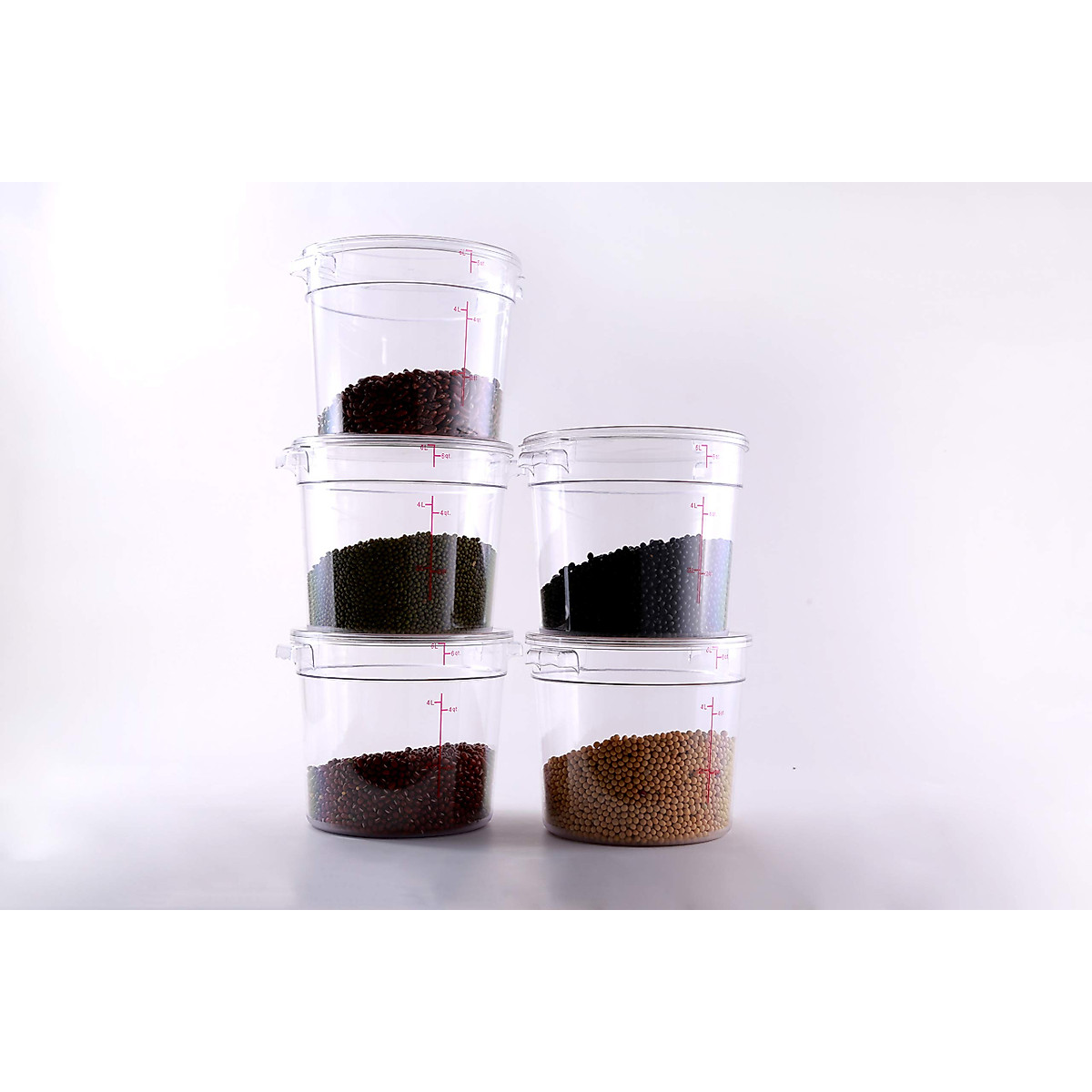 Hakka 6 Qt Commercial Grade Round Food Storage Containers With Lids,Polycarbonate,Clear - Case of 5