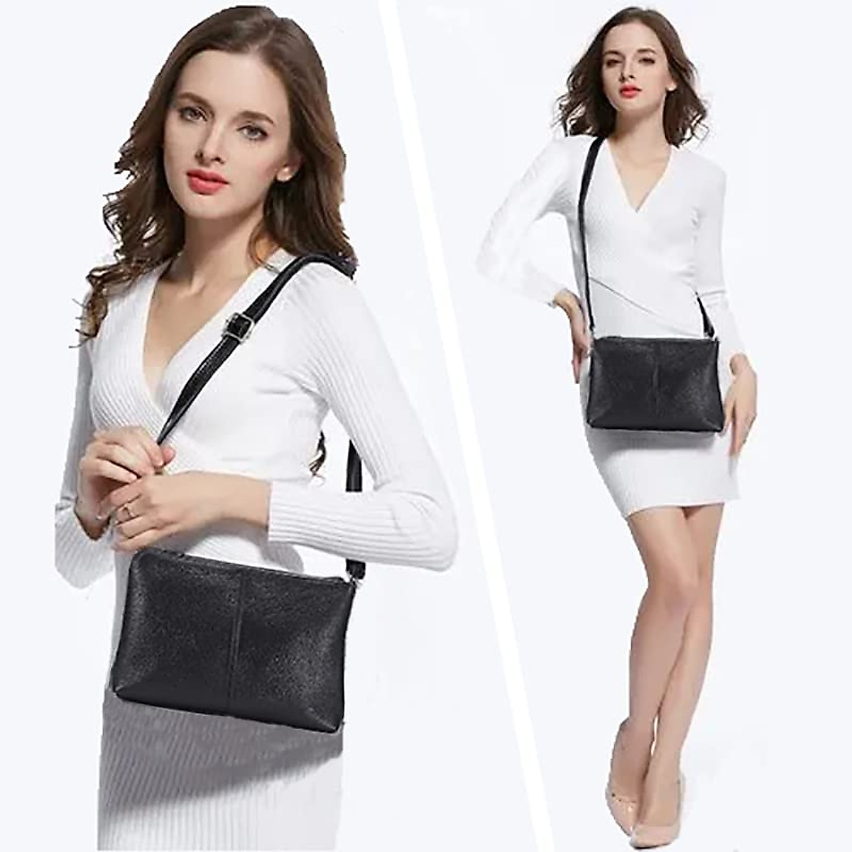 Leather Crossbody Purse Sling Shoulder Smartphone Bags with Card Slots for Women (Black 1)