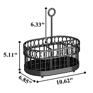 GILLAS Utensil Caddy, Cutlery Silverware Organizer For Forks, Spoons, Knives, Napkins And Desk Supplies, Storage Basket With 4 Compartments (Black)