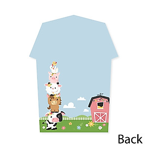 Big Dot of Happiness Girl Farm Animals - Shaped Thank You Cards - Pink Barnyard Baby Shower or Birthday Party Thank You Note Cards with Envelopes - Set of 12