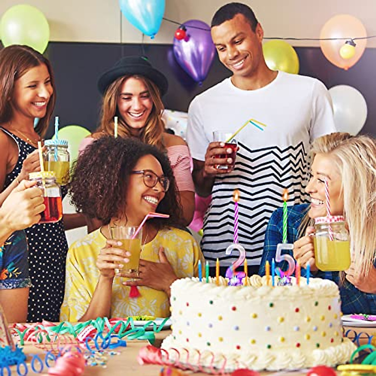 20 Pieces Birthday Number Candle Flashing Multicolor Light up Cake Candle Set LED Number Birthday Cake Topper Candle with 80 Pieces Wax Candles for Birthday Anniversary Celebration