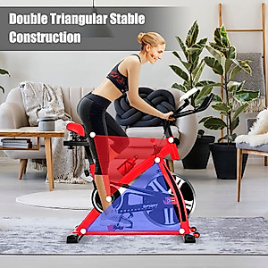 GYMAX Indoor Cycling Bike, Stationary Exercise Bike with 20 LBS Flywheel, Cup Holder, LCD Monitor & Built-in Wheels for Home Gym Cardio Training Workout