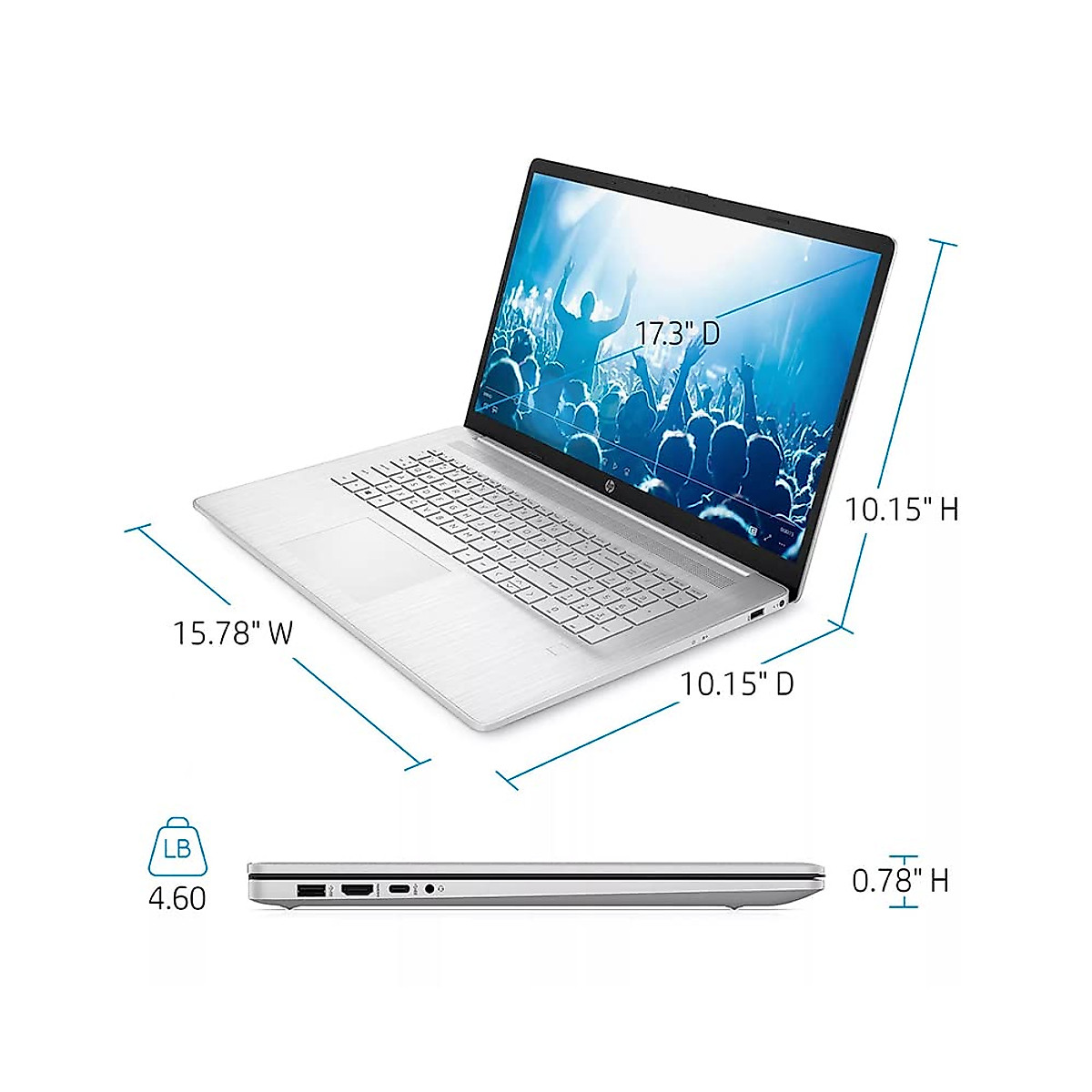 HP 2021 17.3" FHD IPS Laptop Computer, 11th Generation Intel Core i7-1165G7, 16GB RAM, 1TB PCIe SSD, Backlit Keyboard, Intel Iris Xe Graphics, HD Webcam, HD Audio, Windows OS, Silver, 32GB USB Card