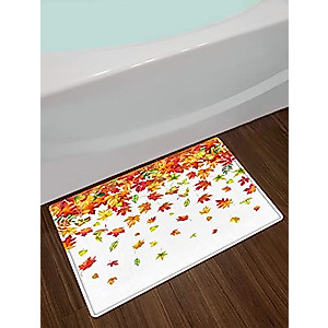 HVEST Fall Maple Leaves Memory Foam Bath Mat, Autumn Red Maple Leaves on White Background Non Slip Bath Rug Kitchen Mat Door Mat Washable Absorbent Bathroom Décor Rug, 16 X 24 Inches