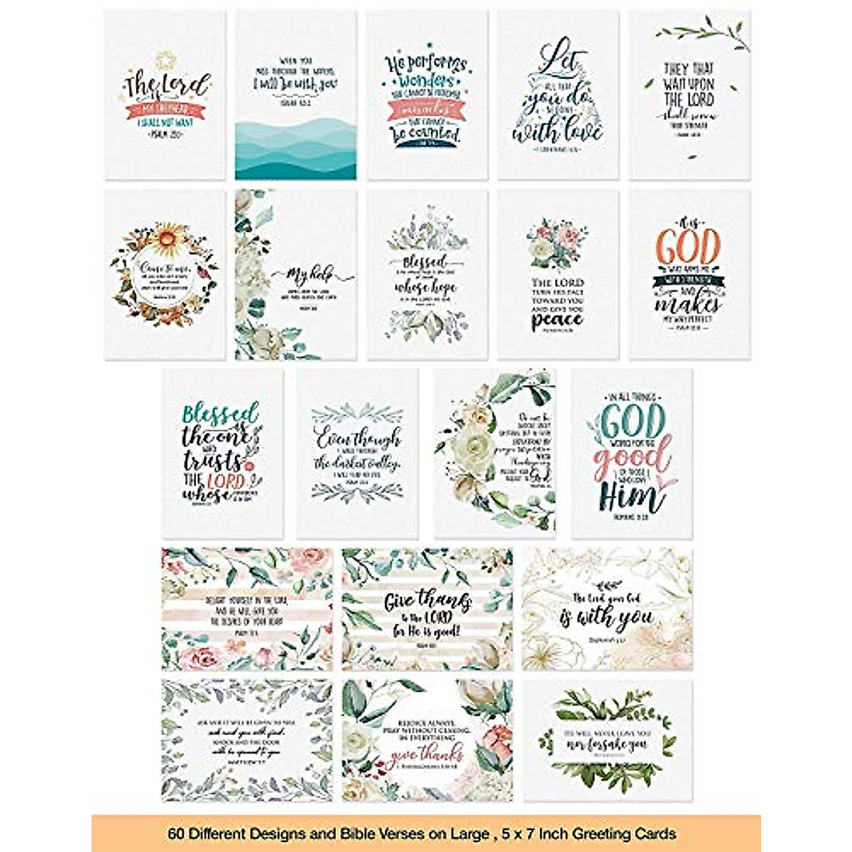 Dessie Bible Verse Cards With 60 Different Designs and Inspirational Bible Verses. Large Blank Note Cards, Envelopes and Gold Seals, 60 Unique Scripture Cards